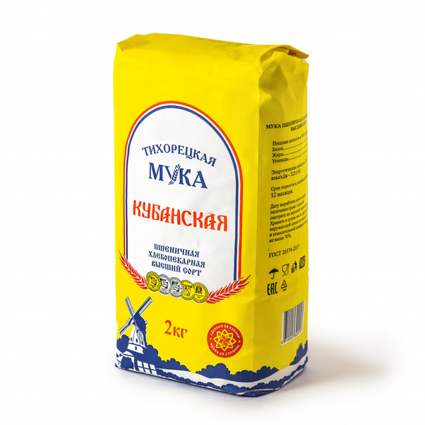 Мука пшеничная высший сорт хлебопекарная ГОСТ "Кубанская" Тихорецк 2 кг ...