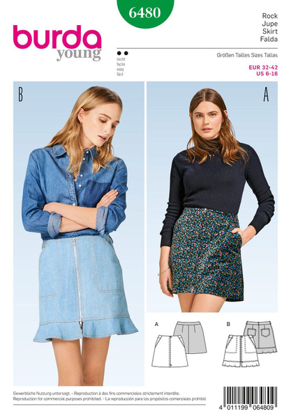 Выкройка BURDA № 6480 Юбки женские расклешенного силуэта - купить с ...