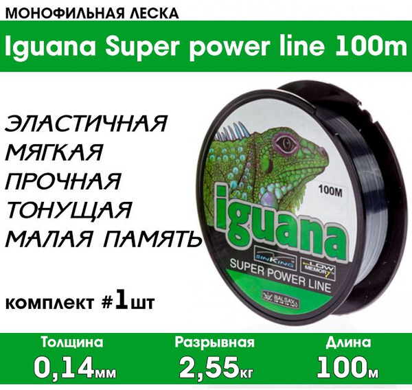Монофильная, полиэстеровая леска для рыбалки Balsax Iguana Super power line 100м._., 1 шт. по ...