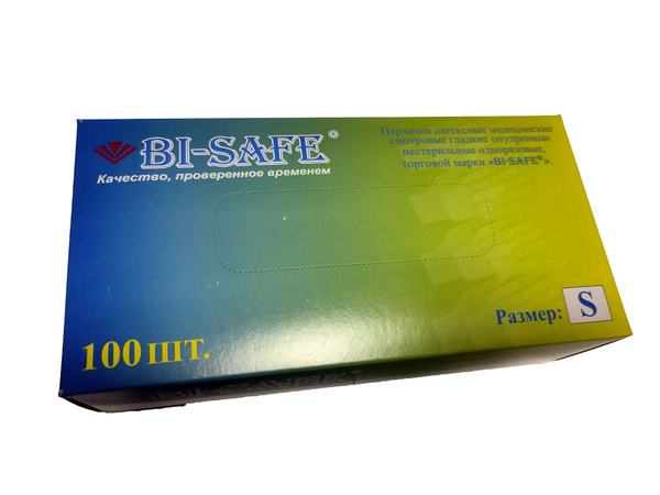Перчатки латексные медицинские смотровые гладкие опудренные нестерильные одноразовые, Bi-safe, S ...