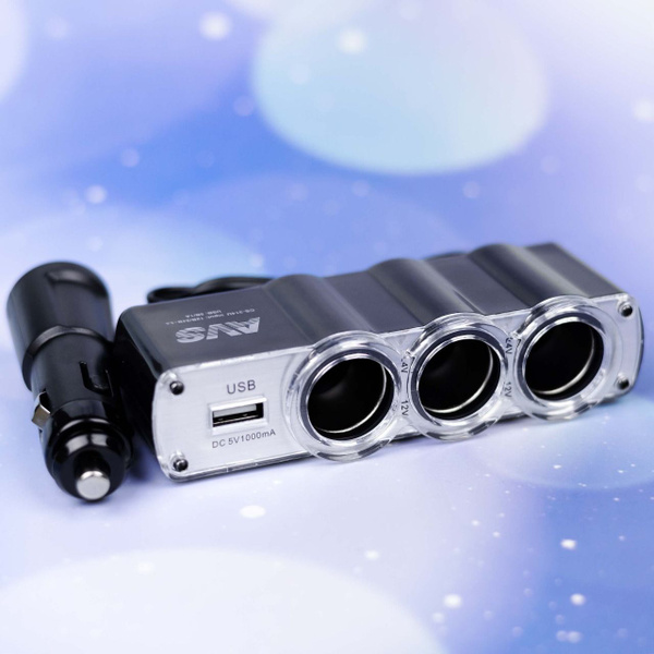 Разветвитель прикуривателя автомобиля AVS 12/24V, 60 Вт, 3 выхода + USB / Автомобильное зарядное ...