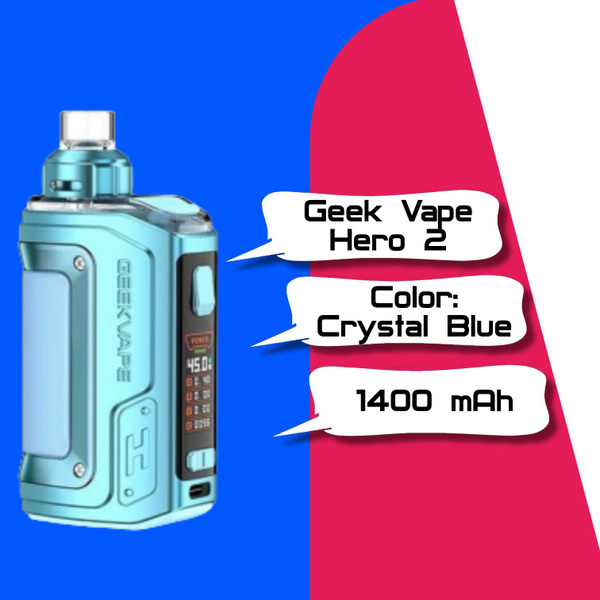 Набор Geek Vape Hero 2(H45) Pod Kit, 1400 мАч, 45 Вт, Crystal Blue, 1 ...
