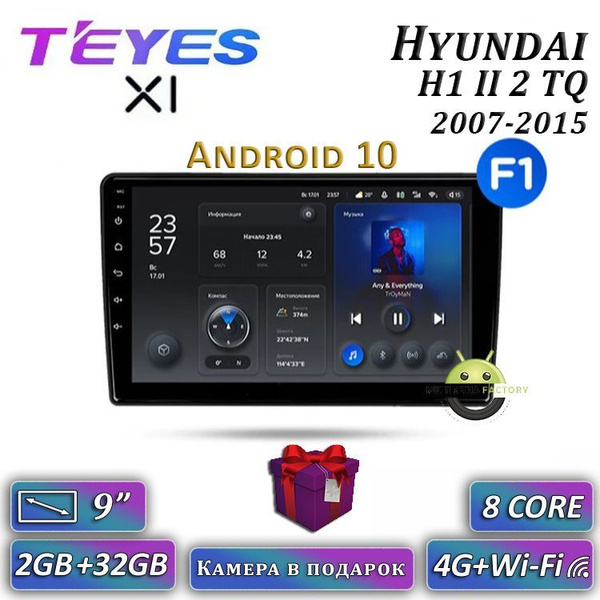 Штатная автомагнитола Teyes X1/ 2+32GB/ 4G/ Hyundai H1 II 2 TQ F1 ...