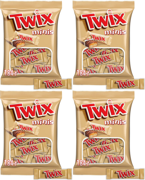 Батончик Twix Minis шоколадный, комплект: 4 упаковки по 184 г - купить с доставкой по выгодным ...