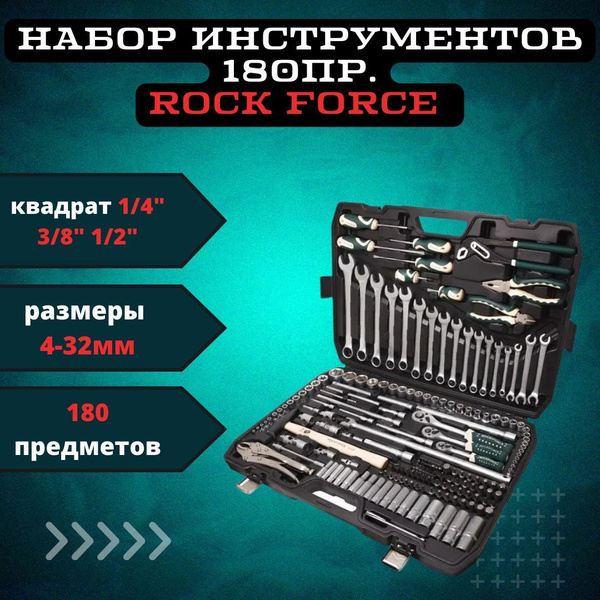 Набор инструментов 180пр.1/4"&3/8"&1/2"180пр. (6-гран.)(4-32мм) Rock ...