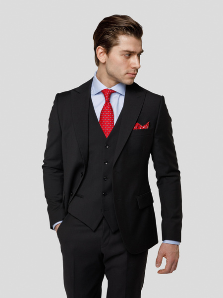 Костюм классический Мужской BLACK MOTTE Офисный/школьный тройка черный, размер 48 Вискоза ...