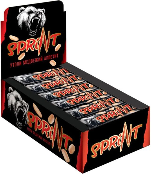 Батончик Sprint с карамелью, нугой и орехами, коробка, 50 г * 18 шт ...