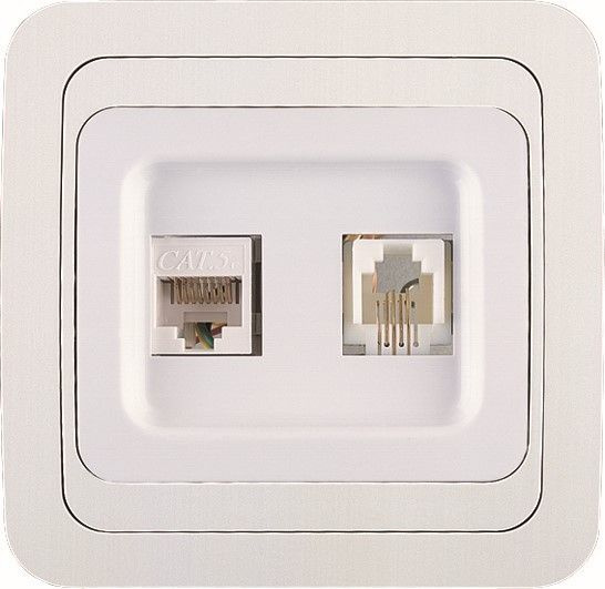 Розетка компьютерная телефонная двойная Makel Mimoza цвет белый CAT5e+ rj 11 встроенный монтаж ...