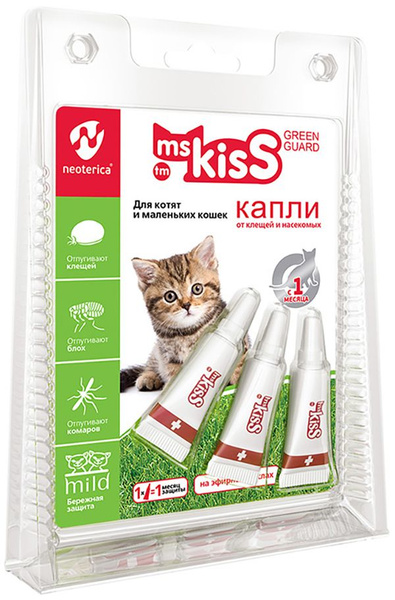 Ms.Kiss капли репеллентные для котят и кошек весом до 2 кг, 3 шт по 1 ...