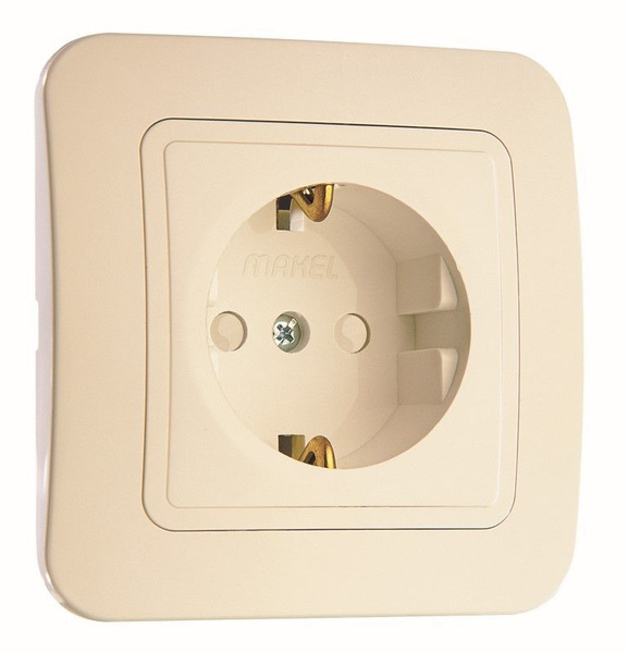 Розетка с заземлением с защитными шторками 16а Lillium Makel кремовая, 70258 - купить по низкой ...
