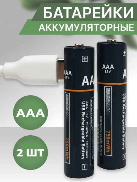 Комплект из 2 шт. Аккумуляторные мизинчиковые батарейки AAA 750мАч / С ...