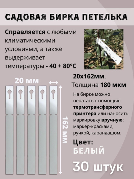 Садовая бирка-петелька / Табличка садовая / Белая 20*162мм 30 шт ...