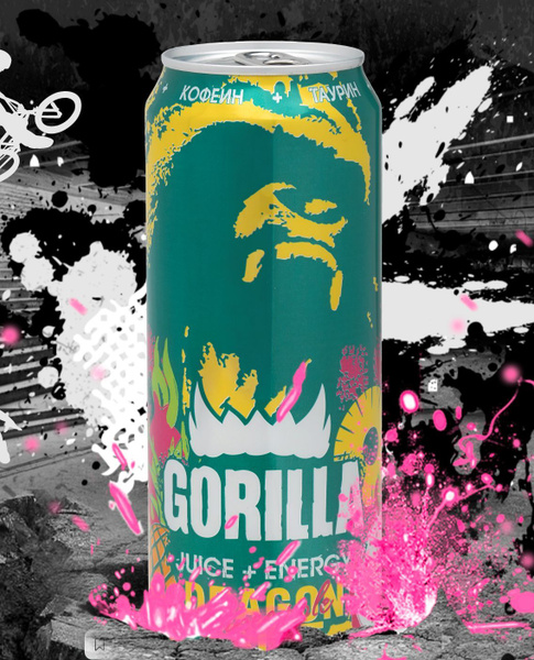Энергетический напиток Gorilla DRAGON FRUIT PINEAPPLE Горилла Питайя Ананас 6 шт х 0,45 л ...
