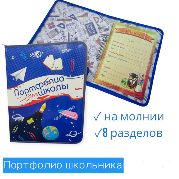 Портфолио школьника папка на молнии с разделами - купить с доставкой по ...