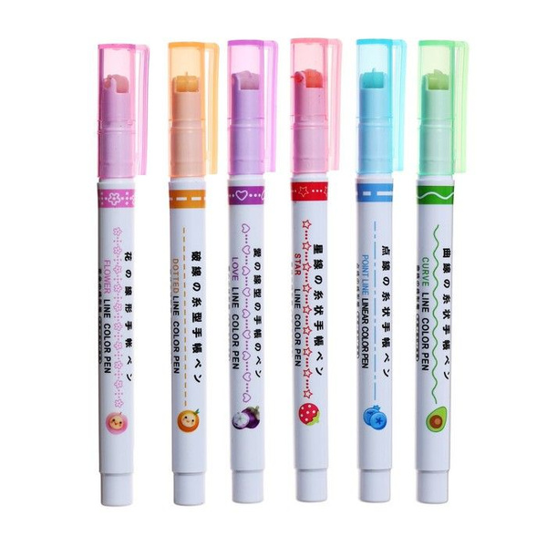 Набор маркеров-текстовыделителей 6 цветов, с печатями-рисунками ...