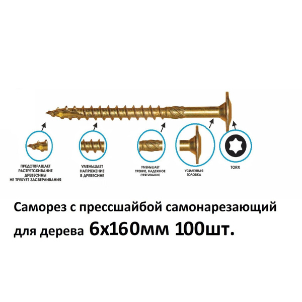 Саморез 6 x 160 мм 100 шт. - купить по выгодной цене в интернет ...