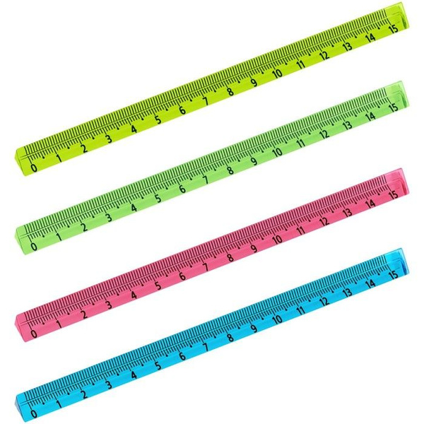 Линейка 15 см Стамм, пластиковая, трехгранная, прозрачная,неоновые ...