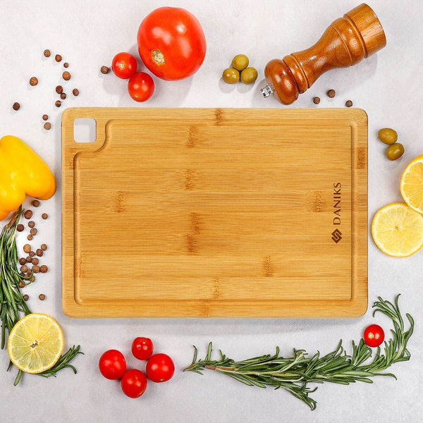 Daniks Доска разделочная деревянная 33х22х1.5 см, с желобками бамбук купить на OZON по низкой ...