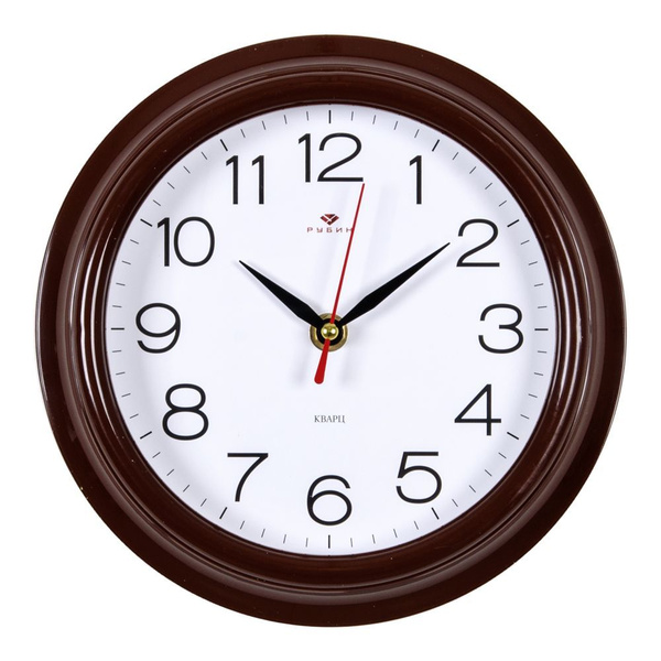 Часы большие круглые настенные бесшумные 21 см коричневые купить по низкой цене в интернет