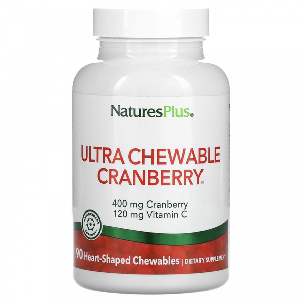 NaturesPlus, Ultra Chewable Cranberry с витамином C, клюква / клубника ...