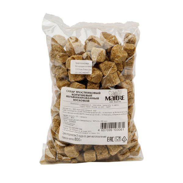 Maitre de Sucre Сахар Тростниковый, Коричневый Кусковой 800г. 1шт ...