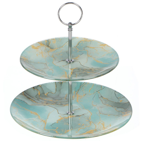 Ваза для фруктов, 2 яруса, стекло, 22.5 см, 18см, 23 см, Daniks, Флюид, бирюзовая - купить с ...