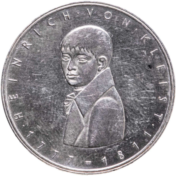 Германия 5 марок deutsche mark 1977 "200 лет со дня рождения Генриха фон Клейста", Серебро 625 ...