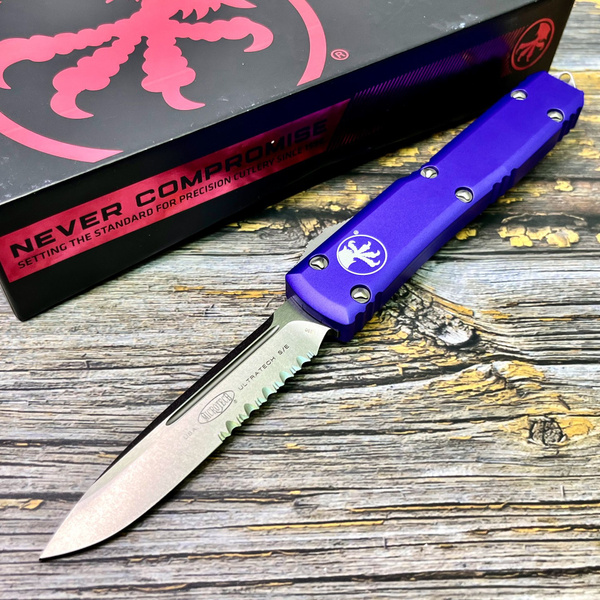 Складной нож Microtech Knives MCT12111PU Ultratech, M390 PartSerrated StoneWash Blade, Purple ...