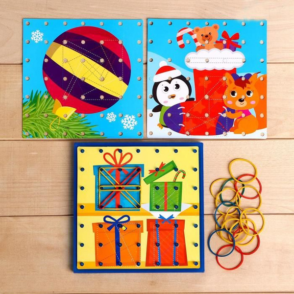 IQ-ZABIAKA, Геоборд, Новогодние задания, со сменными картинками и резиночками, 15х21 см - купить ...