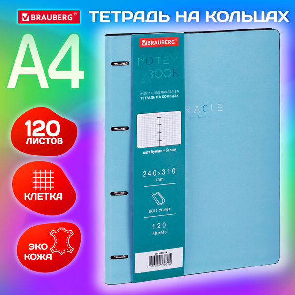 Тетрадь на кольцах со сменным блоком А4 240х310 мм, 120 листов, под ...