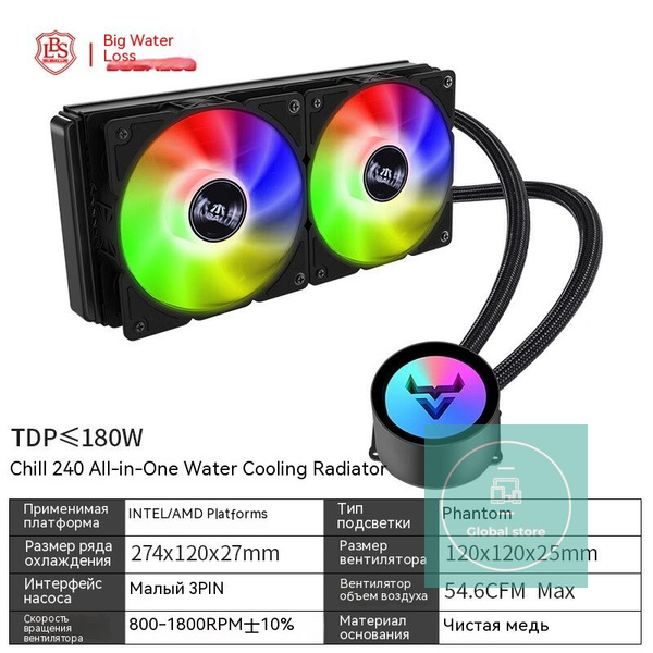 Система водяного охлаждения для ПК BUBALUS chills 240 RGB CPU(LGA115X/1366/LGA2011/LGA1700/AM4 ...