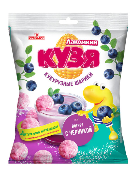 Шарики кукурузные Кузя Лакомкин йогурт с черникой, 50г, 5 шт. - купить ...