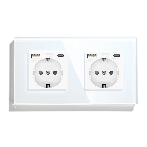 Четырехпозиционная розетка питания с входами Usb и Type C стандартная розетка стеклянная