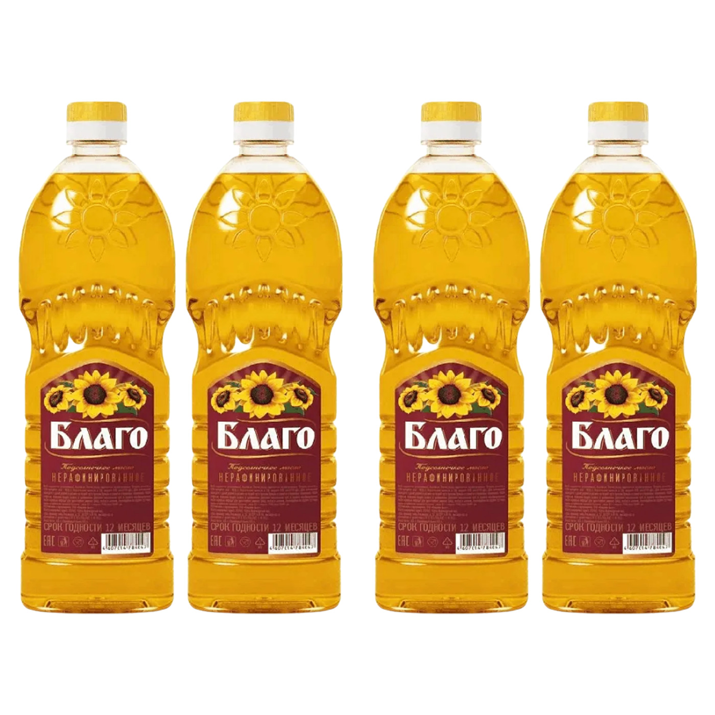 Масло БЛАГО подсолнечное нерафинированное 0,65 л, 4 шт. — купить в ...