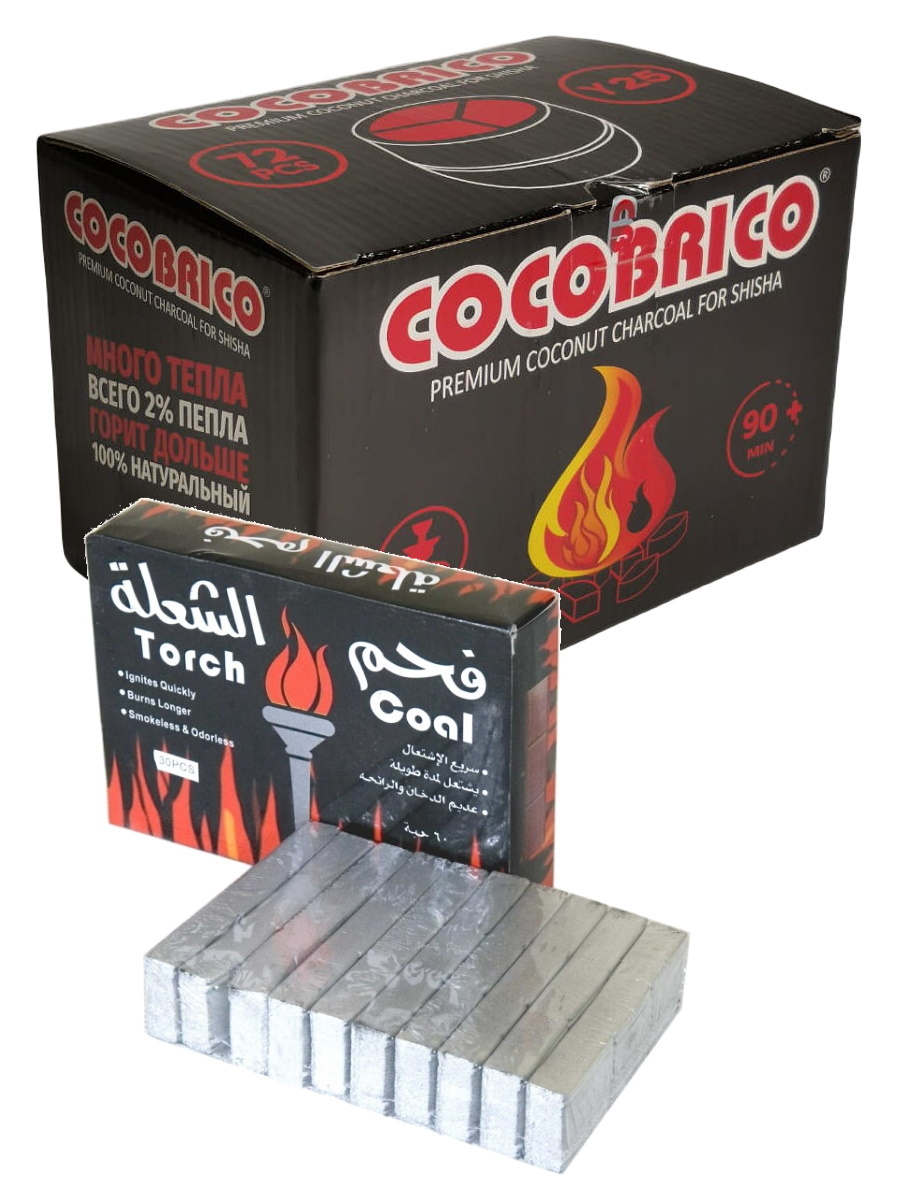Уголь для кальяна кокосовый Cocobrico (Y-Type) для калауда 72 штуки, 25 ...