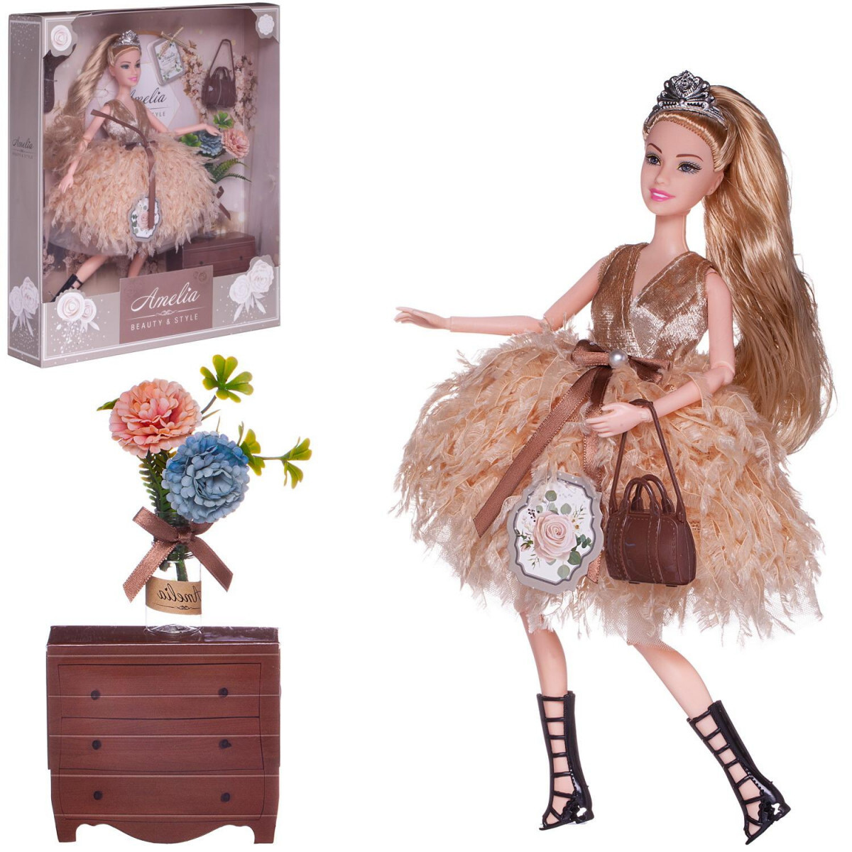 Кукла ABtoys "Amelia. Современный шик" с диадемой в золотом платье с ...