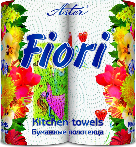Aster Бумажные полотенца "Fiori", 2 рулона, 2 слоя, с цветной печатью - купить с доставкой по ...