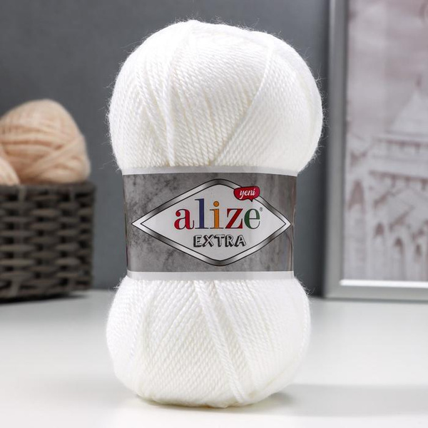 Пряжа для вязания Alize "Extra" 100% акрил 220м/100гр, 55 белый - купить с доставкой по выгодным ...