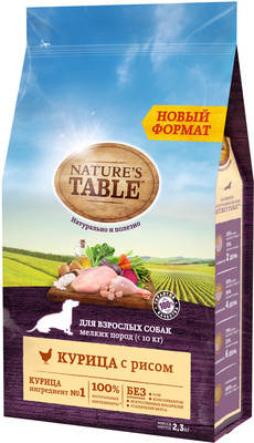 Корм для собак сухой NATURE'S TABLE для мелких пород, с курицей и рисом, 2,3 кг - купить с ...