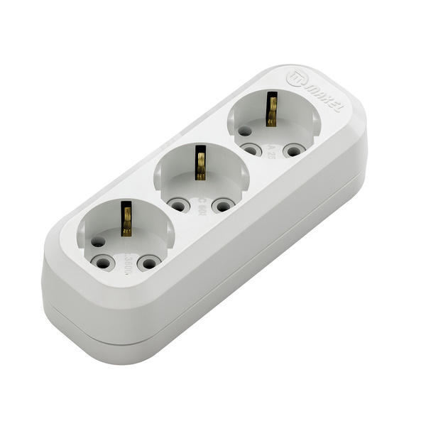 Колодка электрическая Makel (MGP131) с заземлением 16 А 250 В 2,2 кВт 3 розетки IP20 белая ...