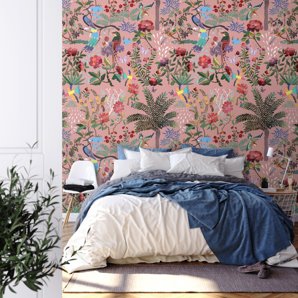 Обои флизелиновые Шинуазри розовый, Fun House Store виниловые на флизелине моющиеся, 1м*3 м ...