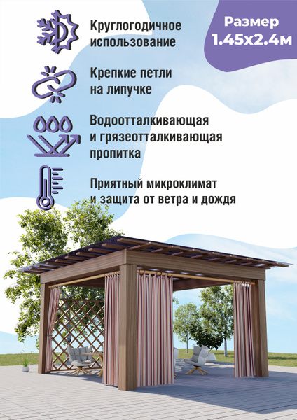 Характеристики Штора уличная для беседки, веранды, балкона на петлях с ...
