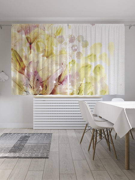 Фотошторы для кухни и спальни JoyArty "Цветочные кляксы", 2 полотна со шторной лентой шириной по ...