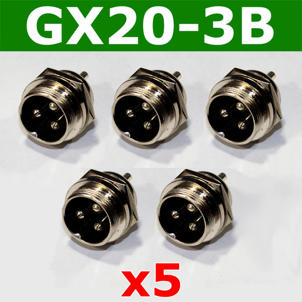 Комплект из 5-и штук - Цилиндрические разъемы GX20-3B - вилочное гнездо на панель (3-пин "папа ...