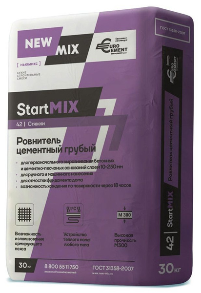 Стяжка пола New Mix StartMix М-300 ровнитель грубый 30кг купить на OZON ...
