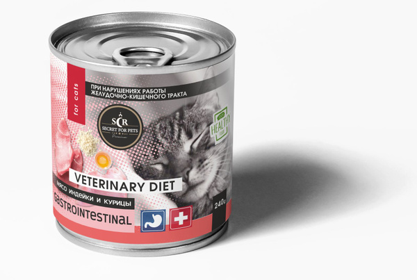 Влажный корм для кошек Secret Premium Gastrointestinal с мясом индейки ...