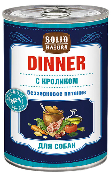 Корм Solid Natura Dinner (консерв.) для собак, беззерновой, с кроликом, 340 г x 12 шт - купить с ...