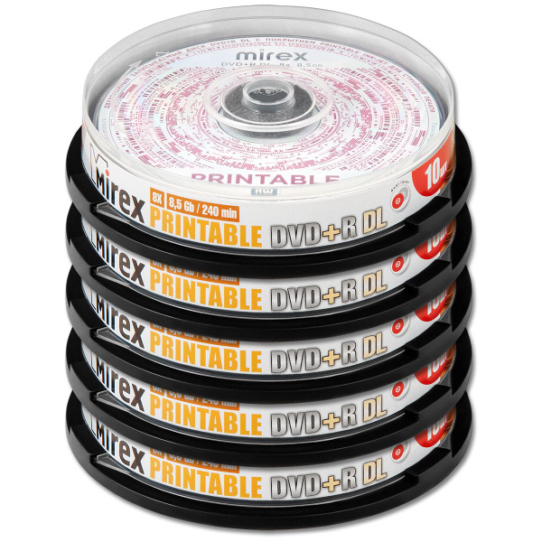 Диск DVD+R DL 8,5Gb Mirex 8x (Double Layer) Printable, cake box, 50 шт. - купить с доставкой по ...