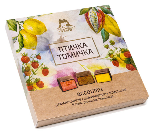 Конфеты "Птичка томичка" в темном шоколаде с лимоном, с земляникой, с ...