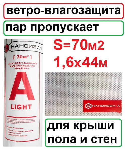 Паропроницаемая ветро-влагозащитная мембрана Наноизол А 70 кв.м ...